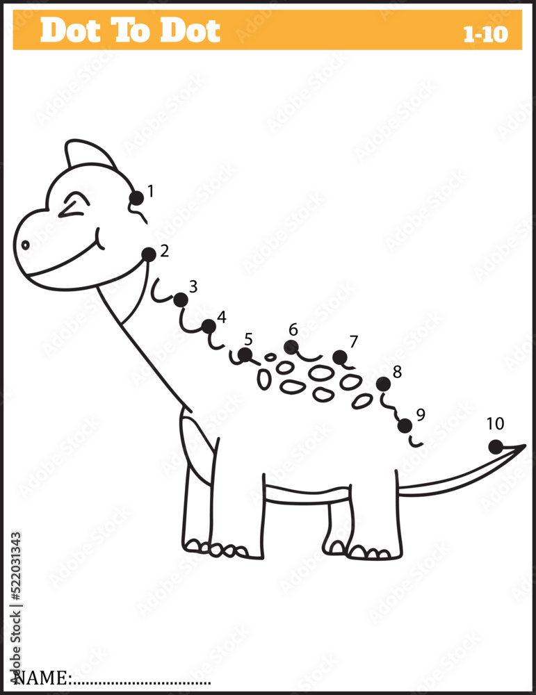 Funny cartoon dinosaur. Dot to dot game for kids, Numbers Worksheet ...