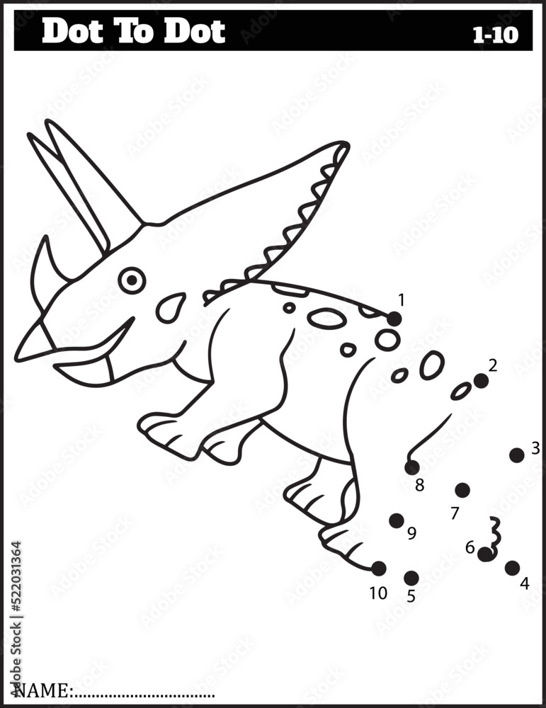 Funny cartoon dinosaur. Dot to dot game for kids, Numbers Worksheet ...