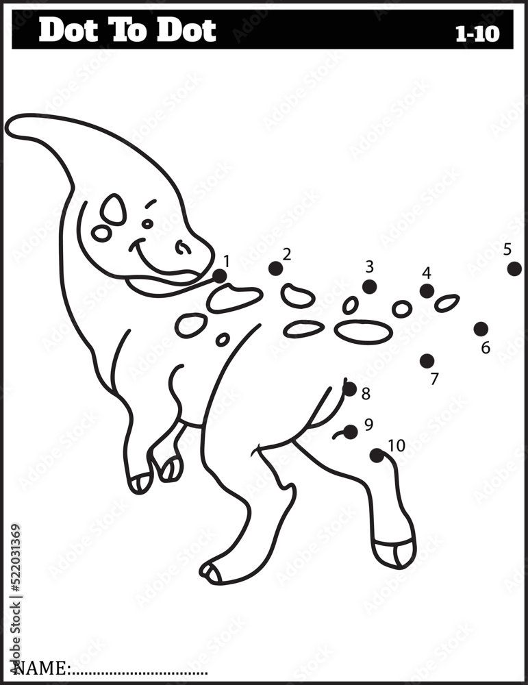 Funny cartoon dinosaur. Dot to dot game for kids, Numbers Worksheet ...