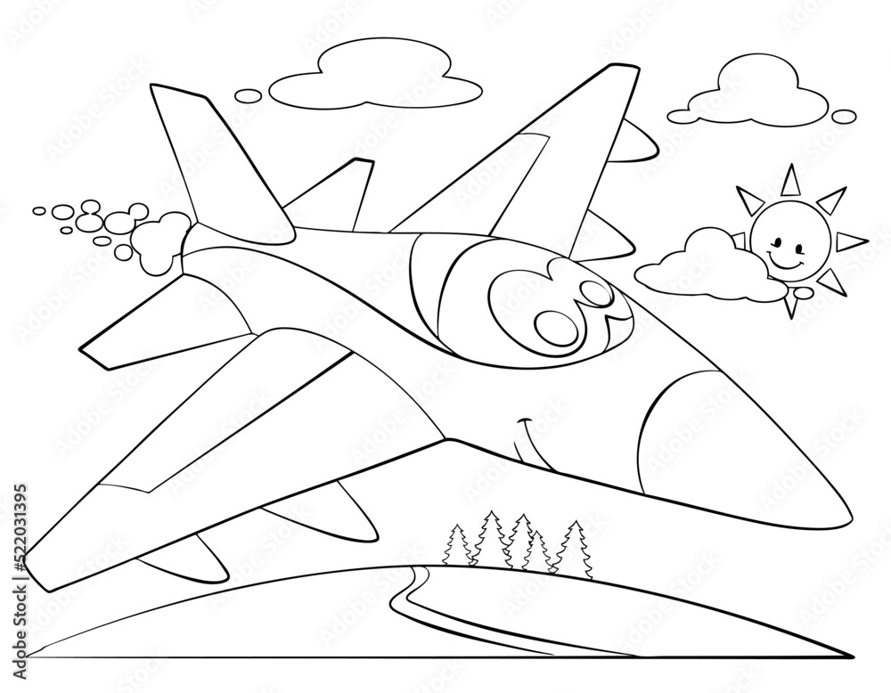 Cartoon jet fighter for coloring page. Stock Vector | Adobe Stock