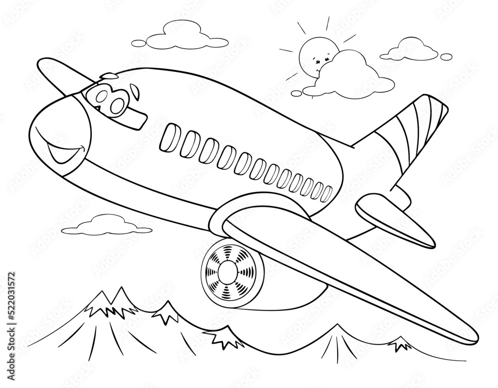 Cartoon airliner for coloring page. Stock Vector | Adobe Stock