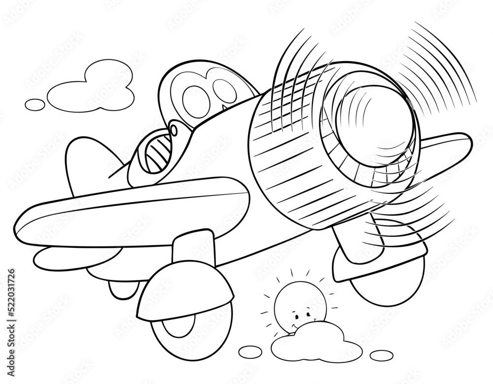 Cartoon plane for coloring page. Stock Vector | Adobe Stock
