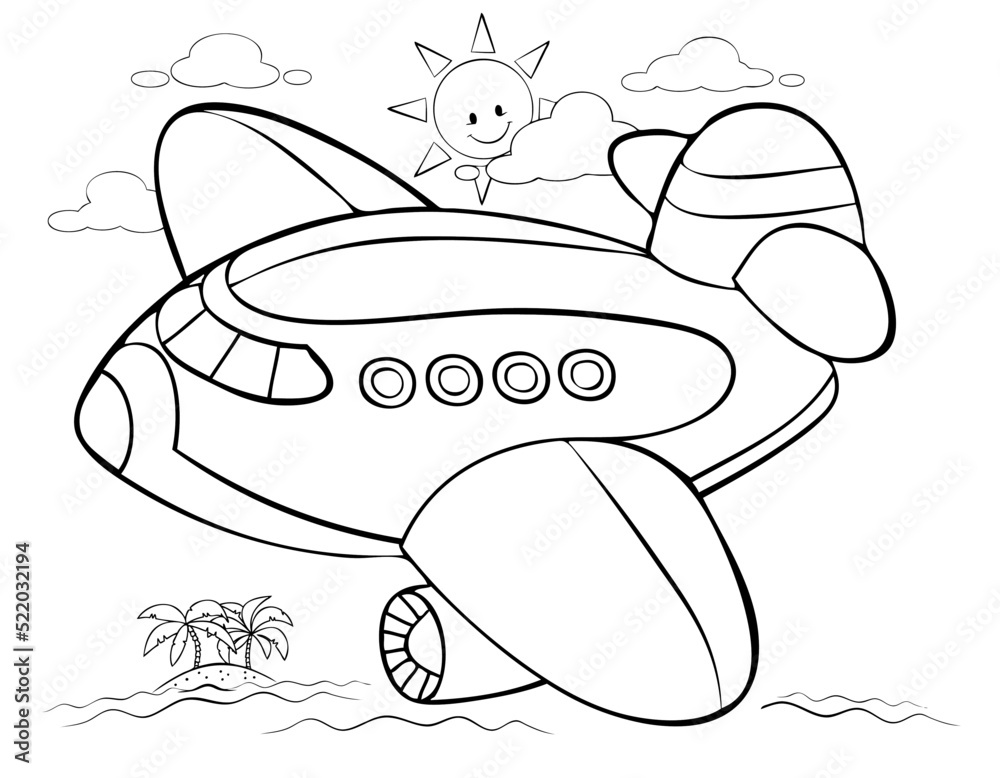 Cartoon airliner for coloring page. Stock Vector | Adobe Stock