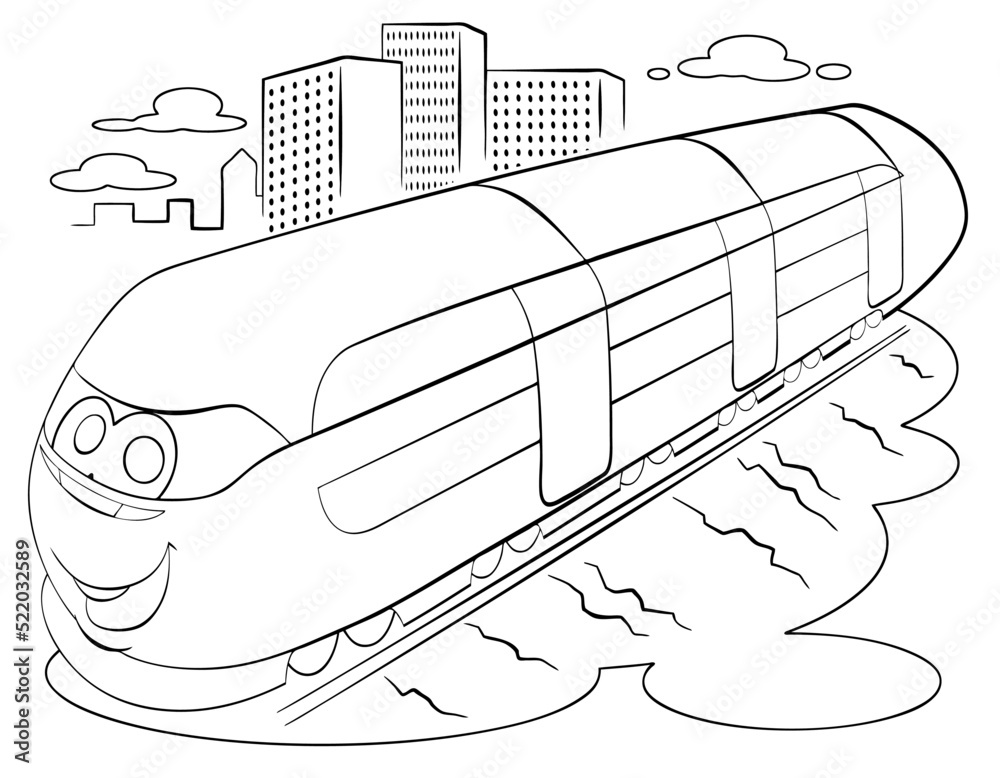 Cartoon high speed train for coloring page. Stock Vector | Adobe Stock