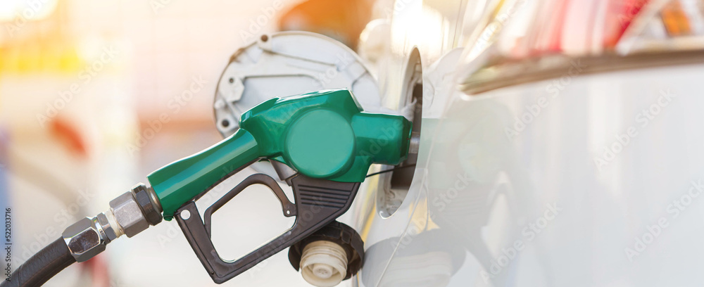Refill and filling Oil Gas Fuel at station. Gas station refueling. To ...