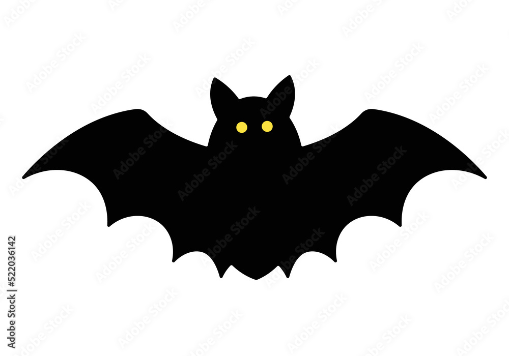 Cartoon Black Bat Icon Clipart on Flat Isolated White Background Stock ...