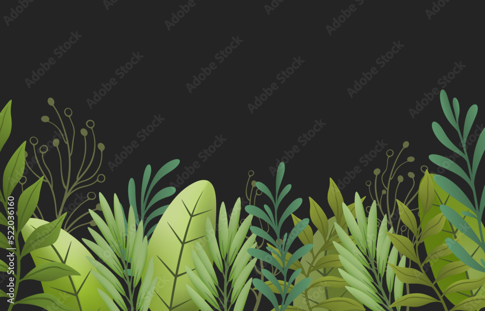 Nature background, banner green border, beautiful art forest, Vector ...
