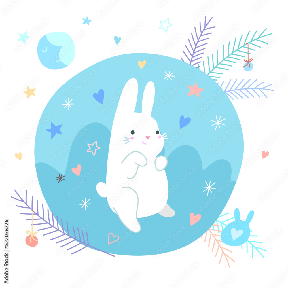 Cute cartoon rabbit on blue background. Vector cute illustration Stock ...