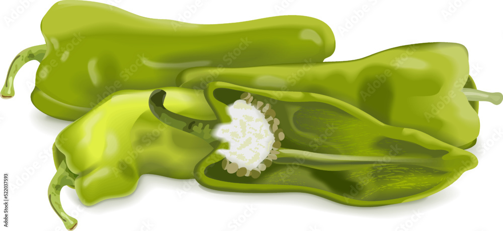 Whole and half of Cubanelle pepper. Capsicum annuum cubanelle, cuban ...