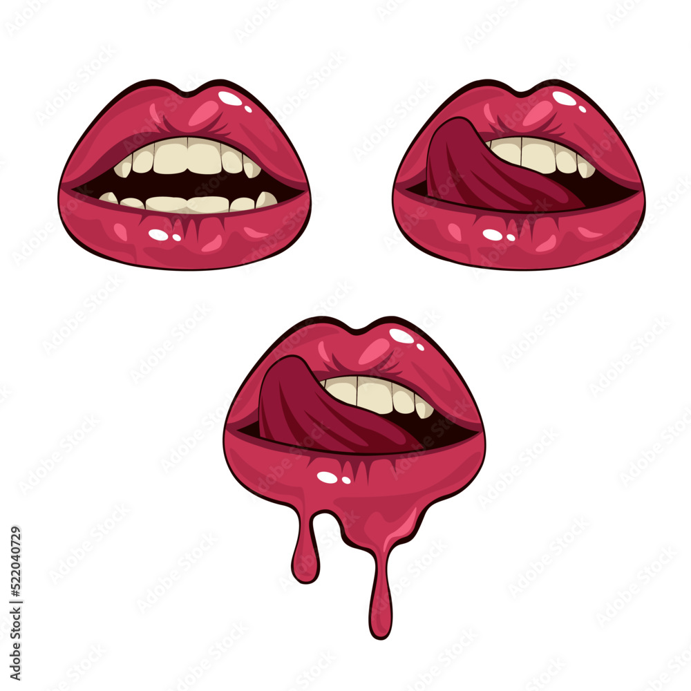 Red Lips Collection Sexy Womans Lips Expressing Different Emotions