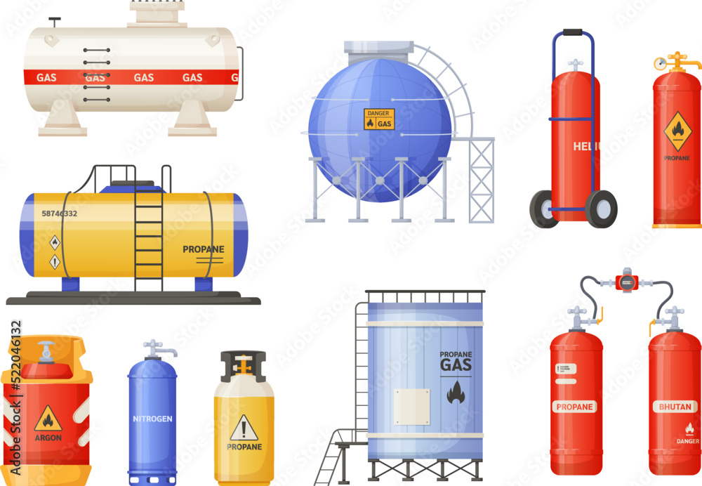 Storage cylindrical containers with liquefied compressed gas set ...