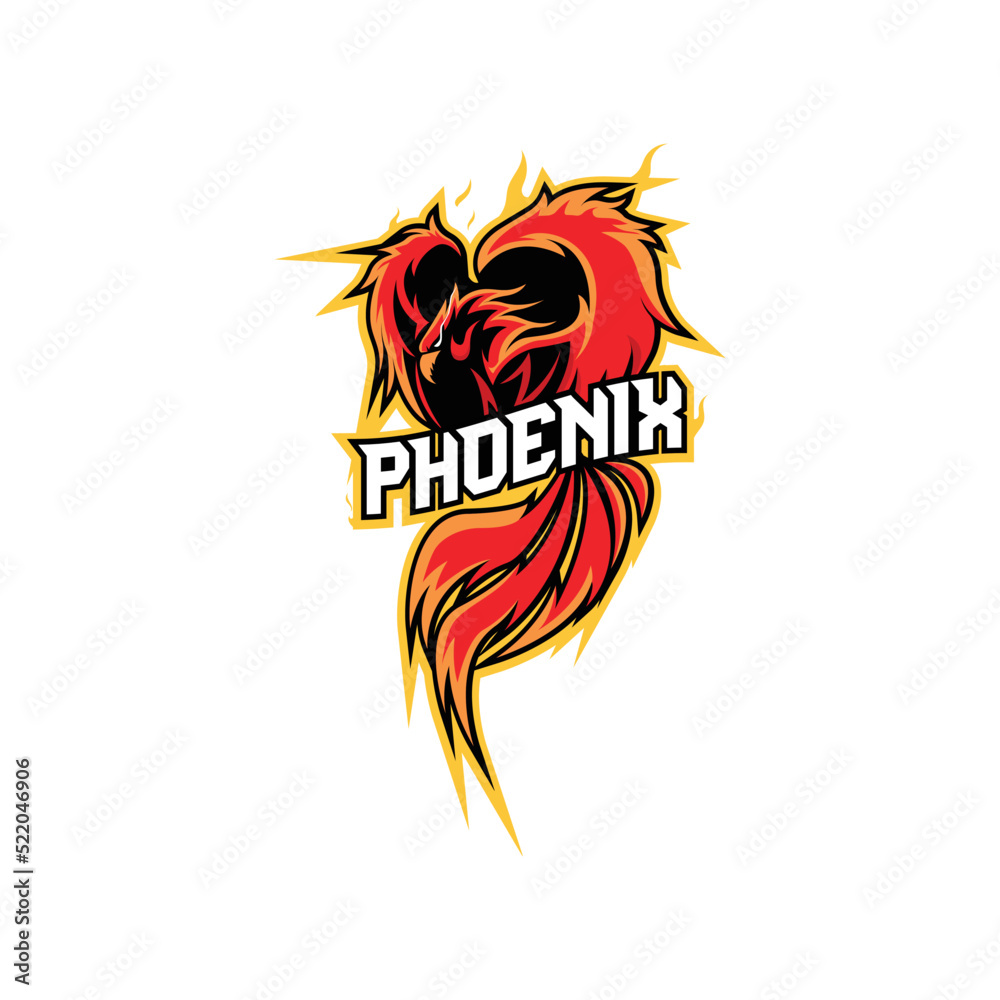 Phoenix Bird Esport Logo with Fire Effect Art Illustration, Designs for ...