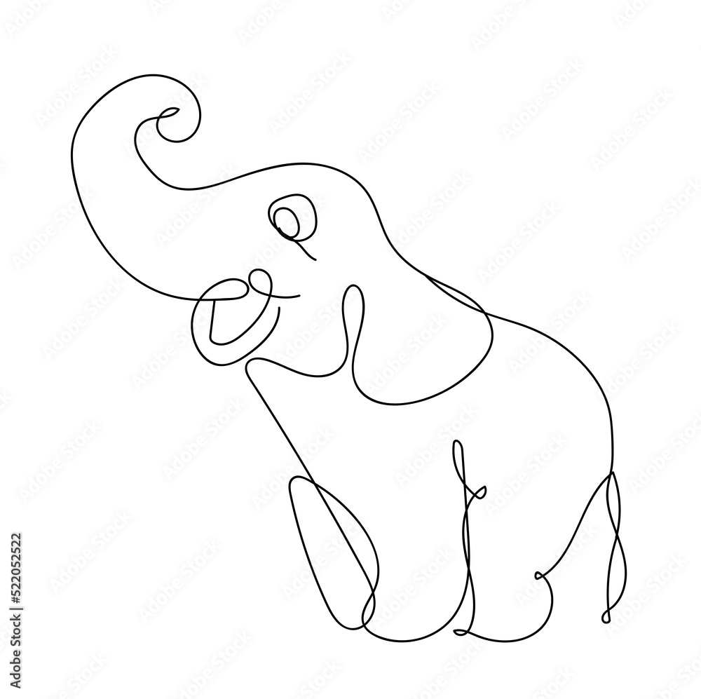 continuous line drawing of an elephant Stock Illustration | Adobe Stock