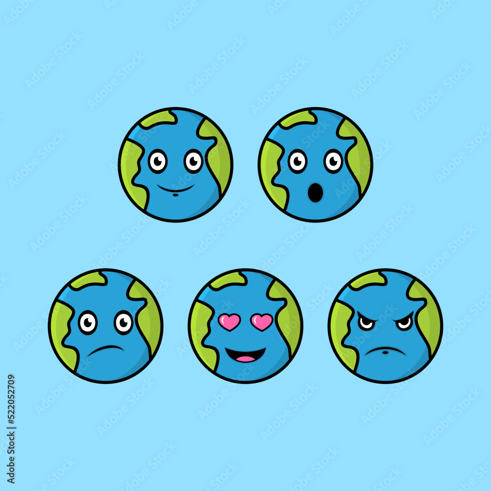 collection of cute and colorful earth emoticon shape illustration ...
