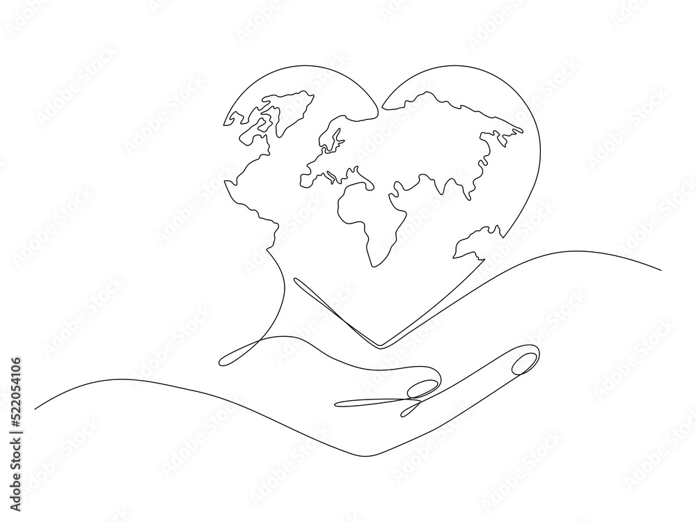 Human Hand Holding Earth Globe Continuous Line Art Drawing Save Of