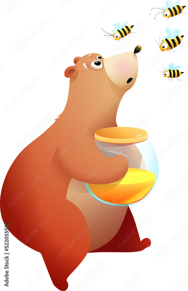 Funny teddy bear holding a jar with honey , emotional surprised animal ...