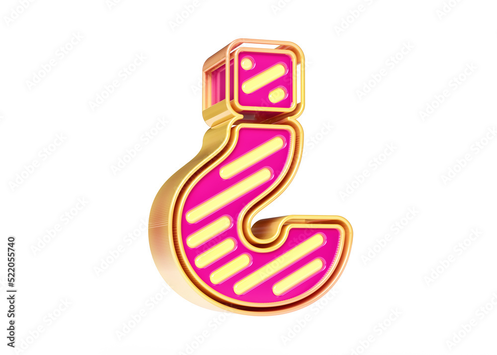 Question mark in luminous pink and gold yellow color scheme. Neon style ...