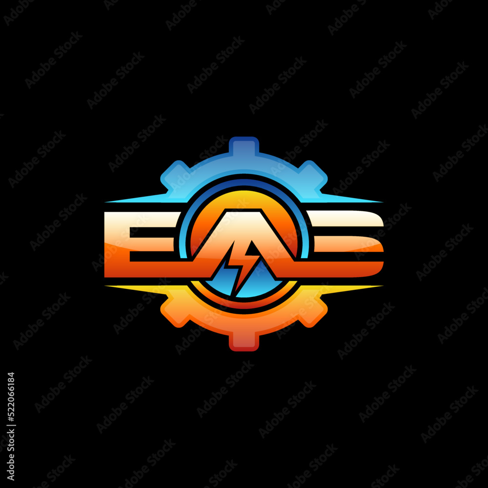 Alphabet EAS letter with cog wheel with flash logo design template ...
