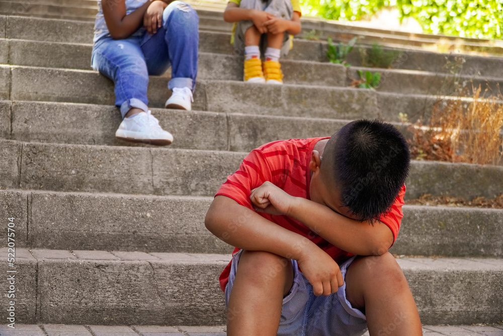 multiethnic children at school. bullying concept. child crying ...