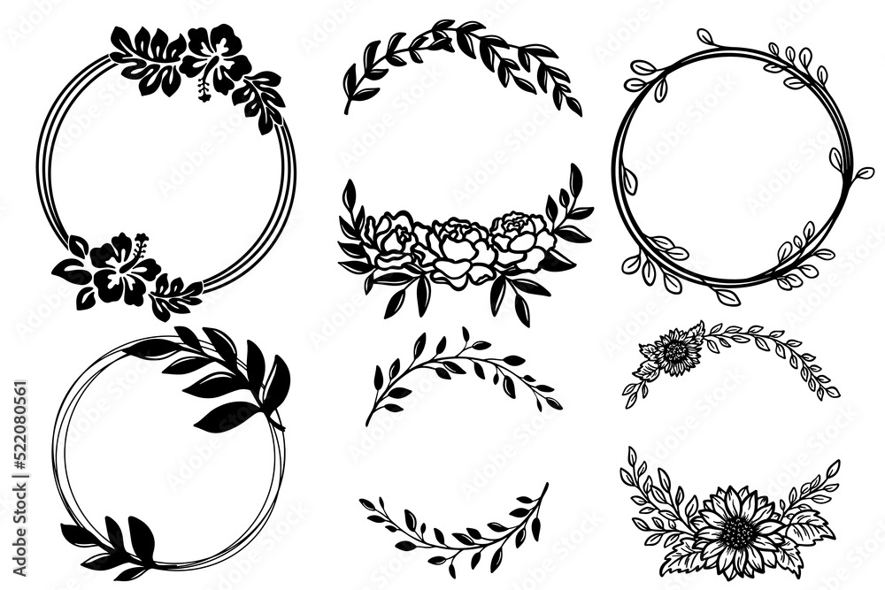 Circle wreath vector illustration bundle, Wedding floral wreath, Laurel ...