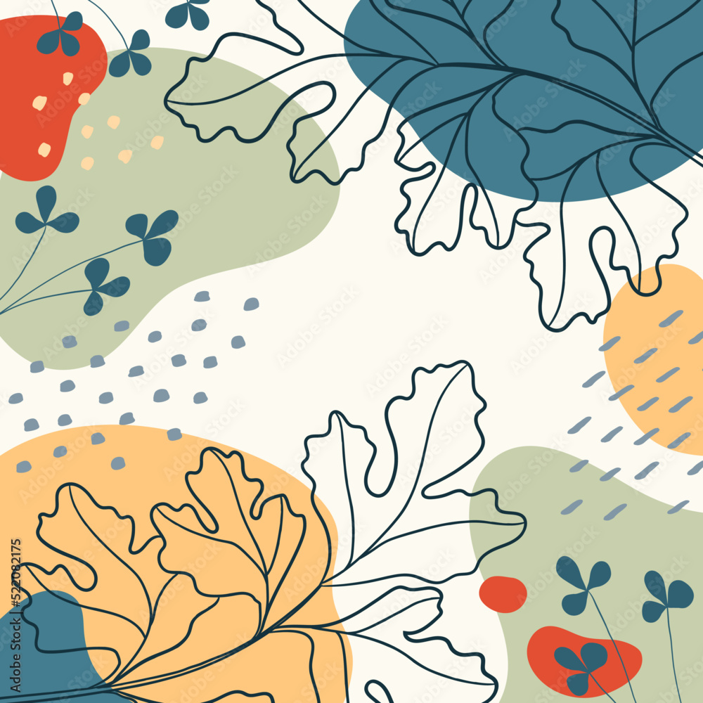 Botanical art. Abstract organic vector shapes, leaves, plants. Natural ...