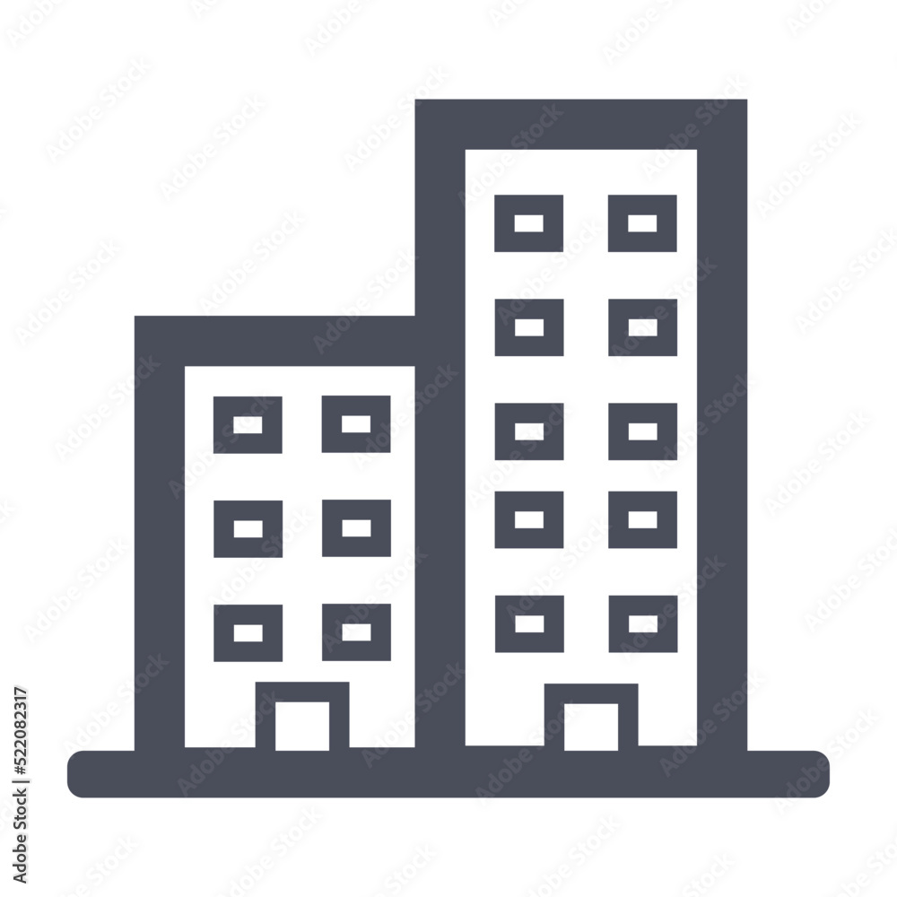 Line buildings icons. City building, hotel and store icon. Warehouse ...