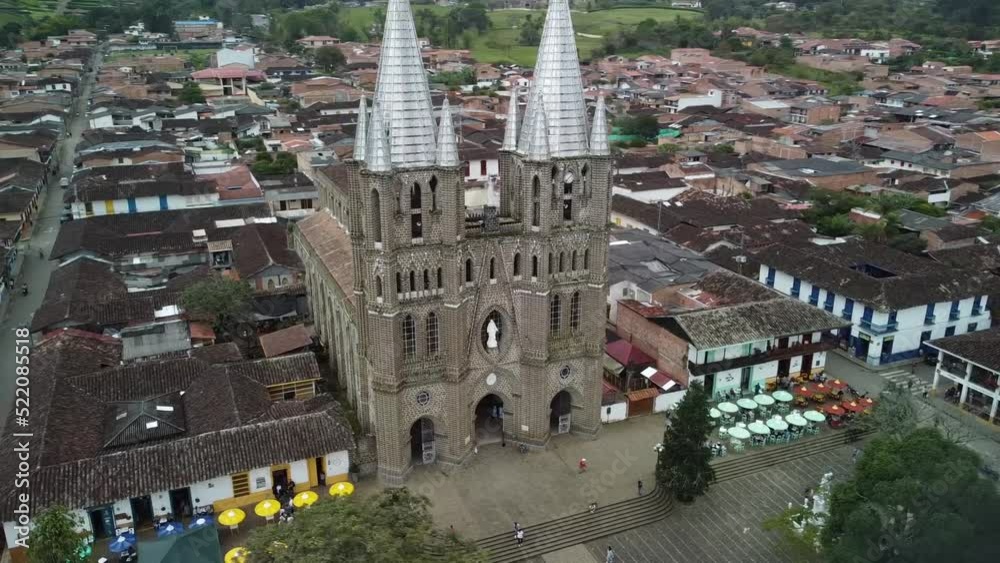 Gothic and ancient church in Colombian colonial town aerial view Stock ...