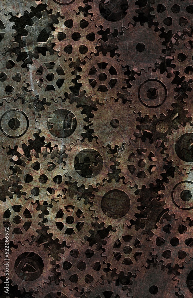 Fondo con detalle y textura de multiples engranajes de tonos metalicos ...