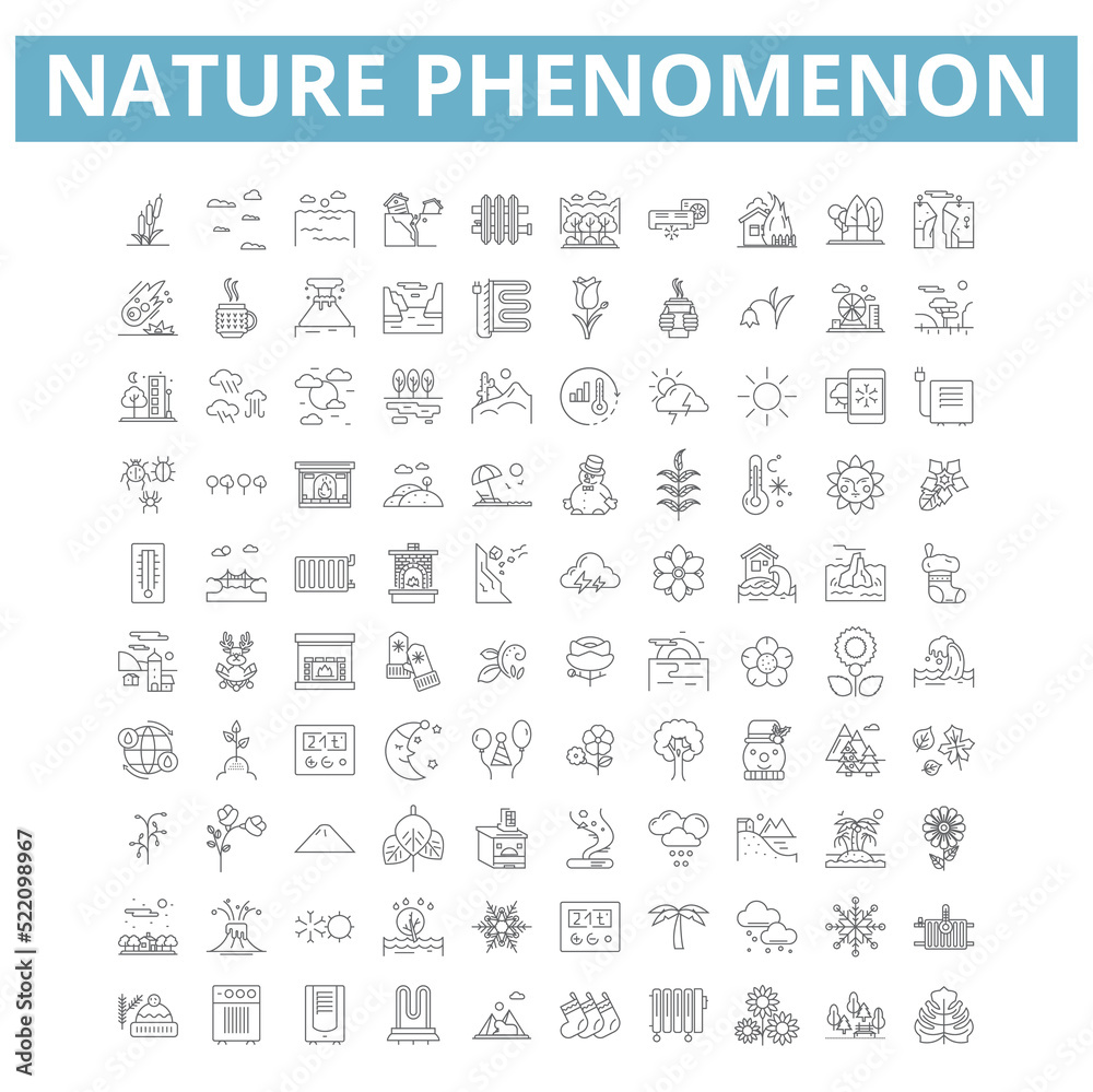 Nature phenomenon icons, line symbols, web signs, vector set, isolated ...