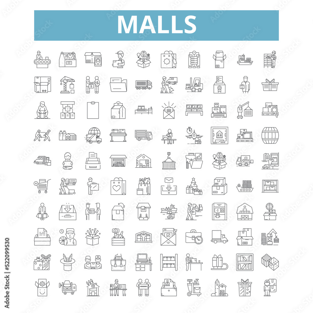 Malls icons, line symbols, web signs, vector set, isolated illustration ...