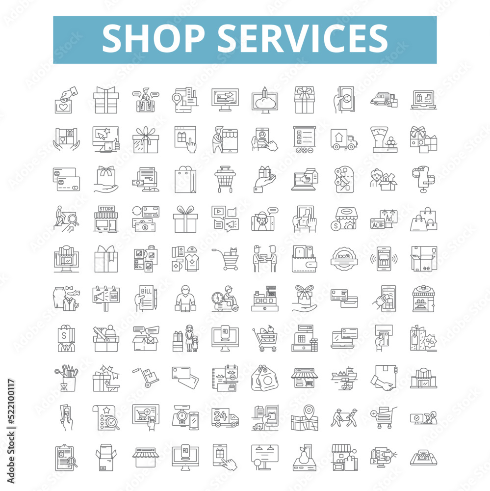 Shop services icons, line symbols, web signs, vector set, isolated ...