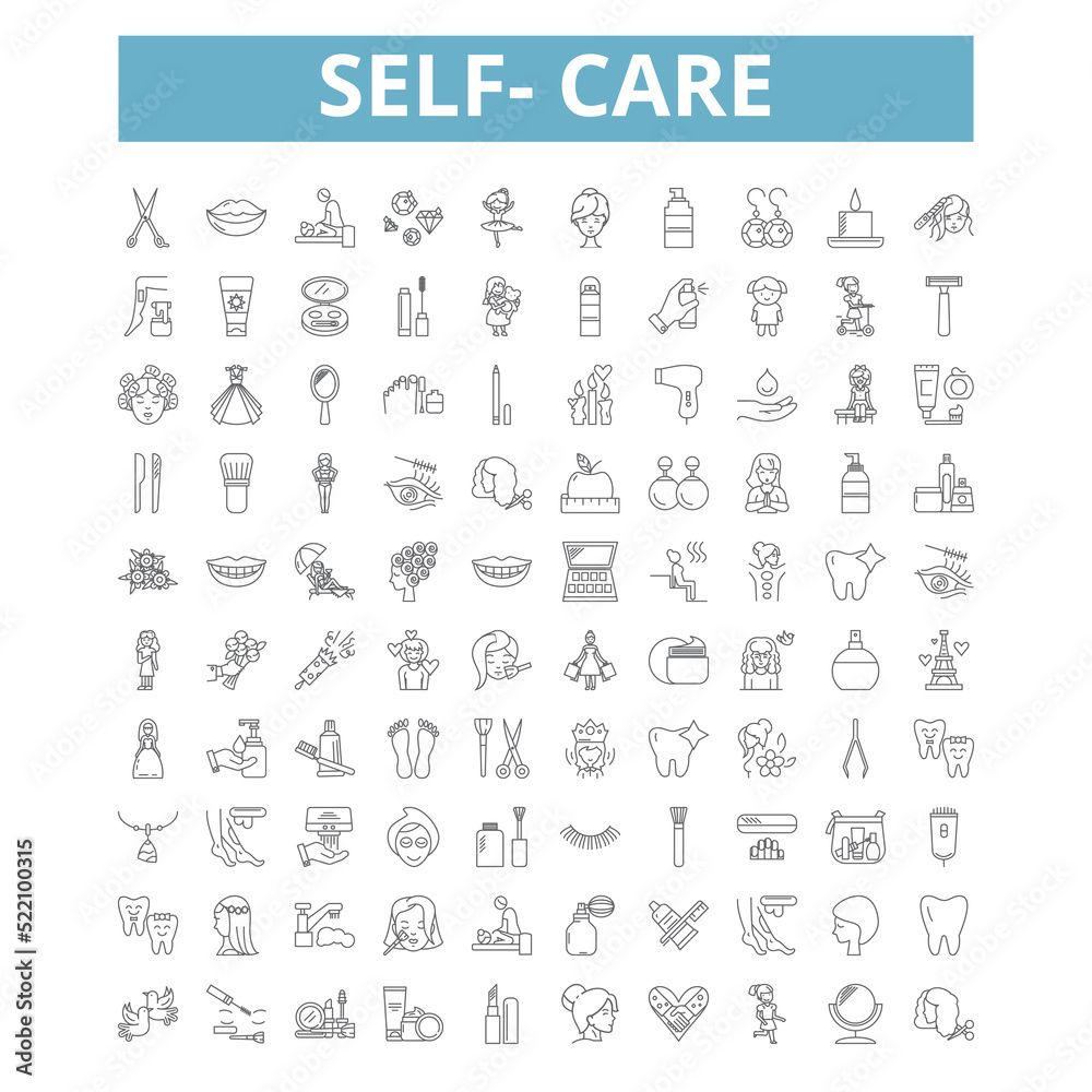 Self-care icons, line symbols, web signs, vector set, isolated ...