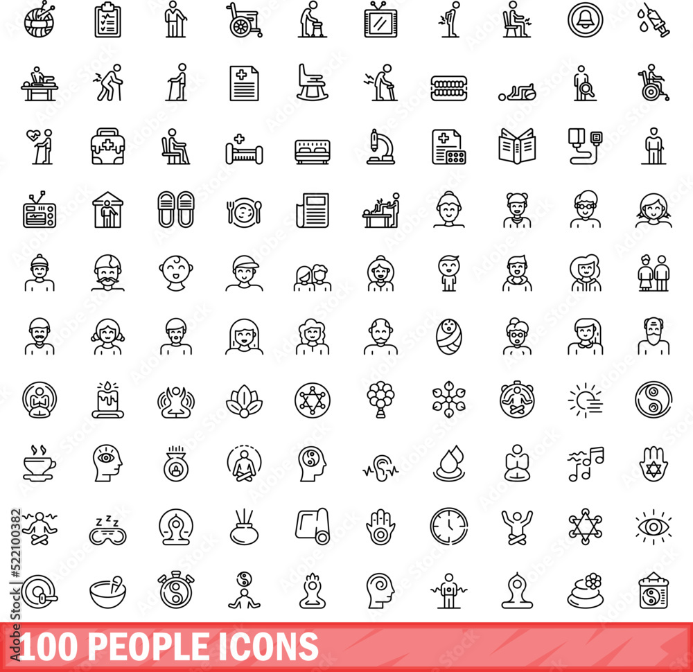 100 people icons set. Outline illustration of 100 people icons vector ...