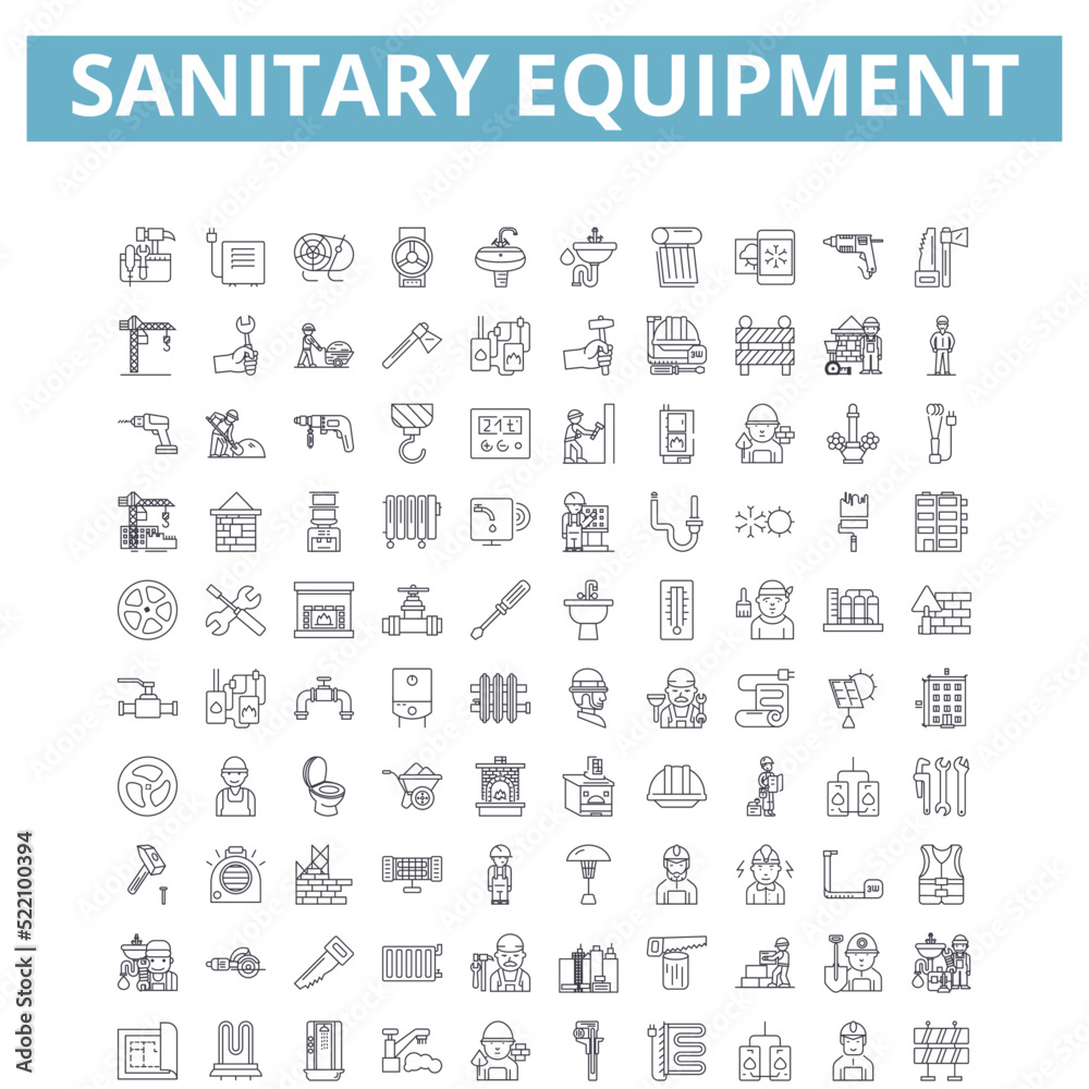 Sanitary equipment icons, line symbols, web signs, vector set, isolated ...