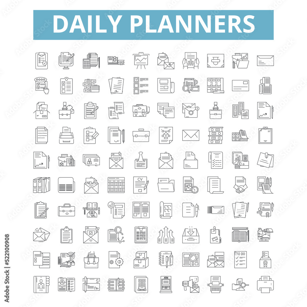 Daily planners icons, line symbols, web signs, vector set, isolated ...