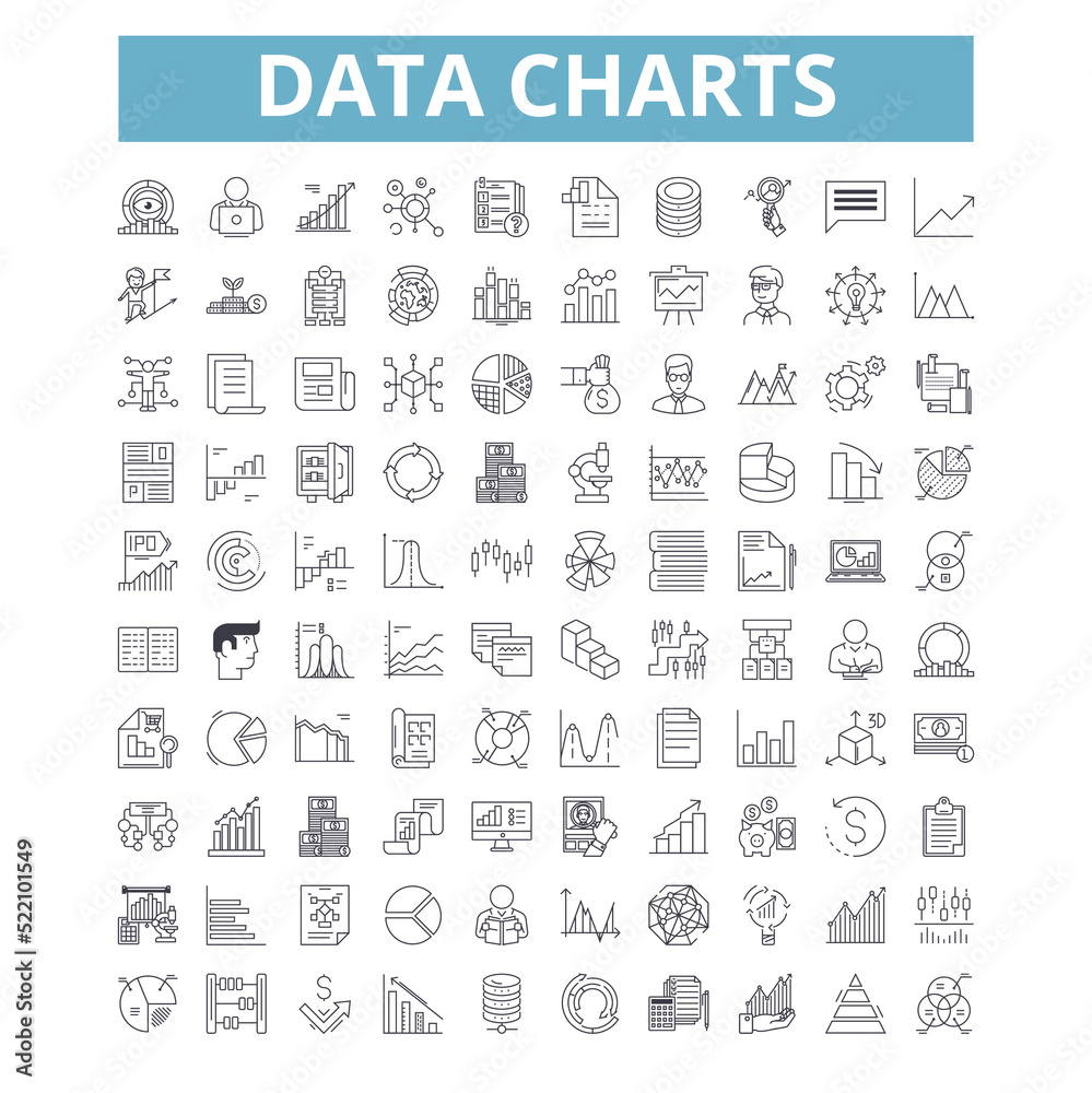 Data charts icons, line symbols, web signs, vector set, isolated ...