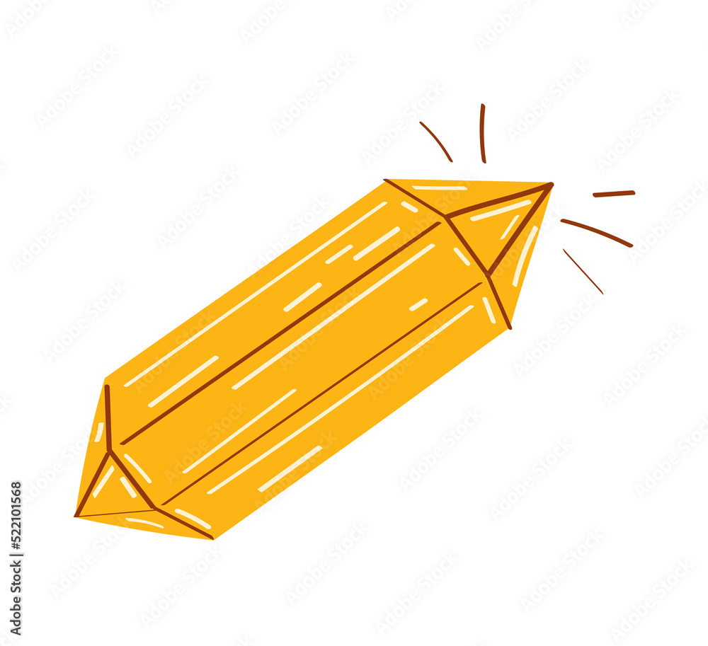 Hand draw magic crystal of quartz on a white background. Yellow ...