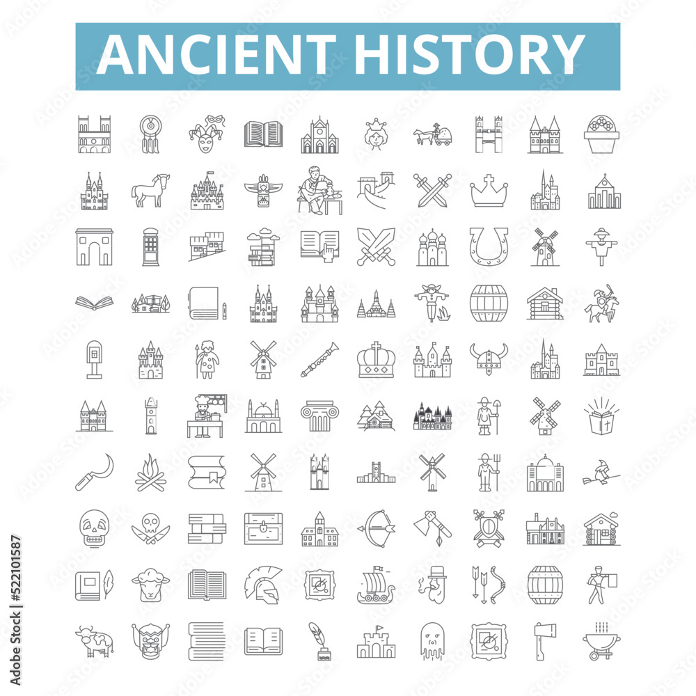 Ancient history icons, line symbols, web signs, vector set, isolated ...