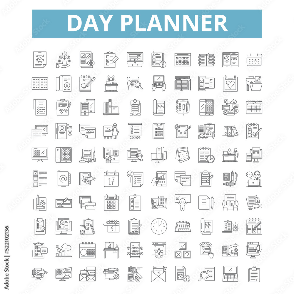 Day planner icons, line symbols, web signs, vector set, isolated ...