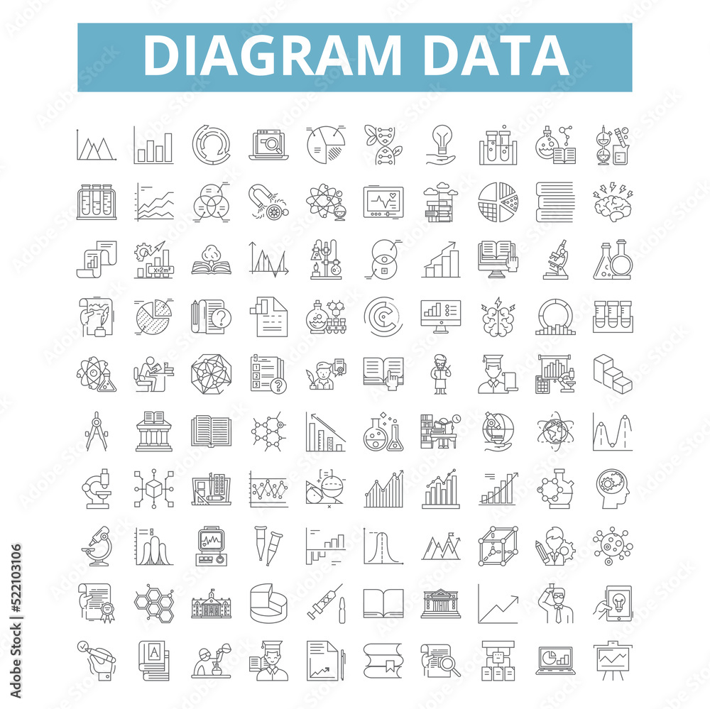 Diagram data icons, line symbols, web signs, vector set, isolated ...