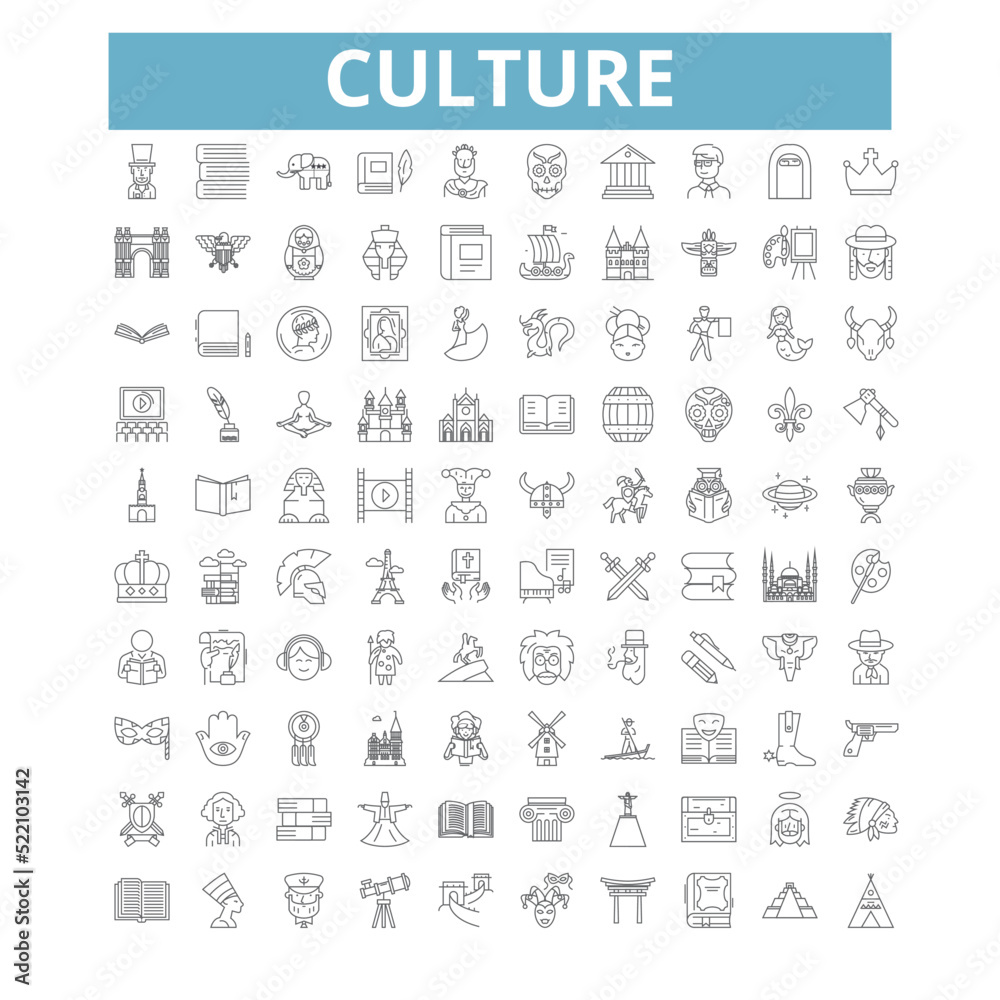 Culture icons, line symbols, web signs, vector set, isolated ...