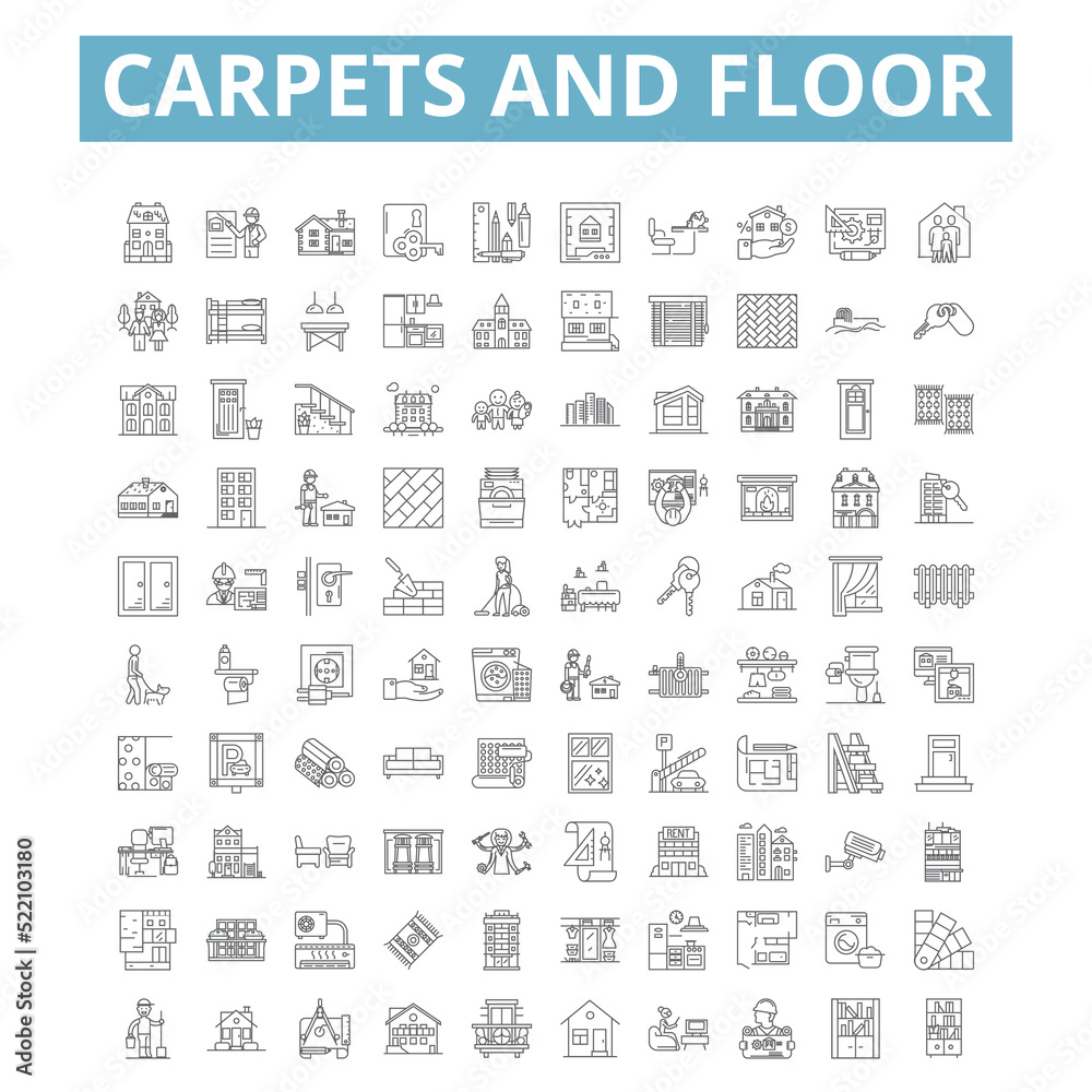 Carpets and floor icons, line symbols, web signs, vector set, isolated ...