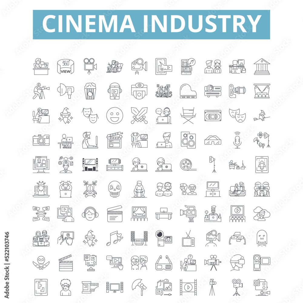Cinema industry icons, line symbols, web signs, vector set, isolated ...