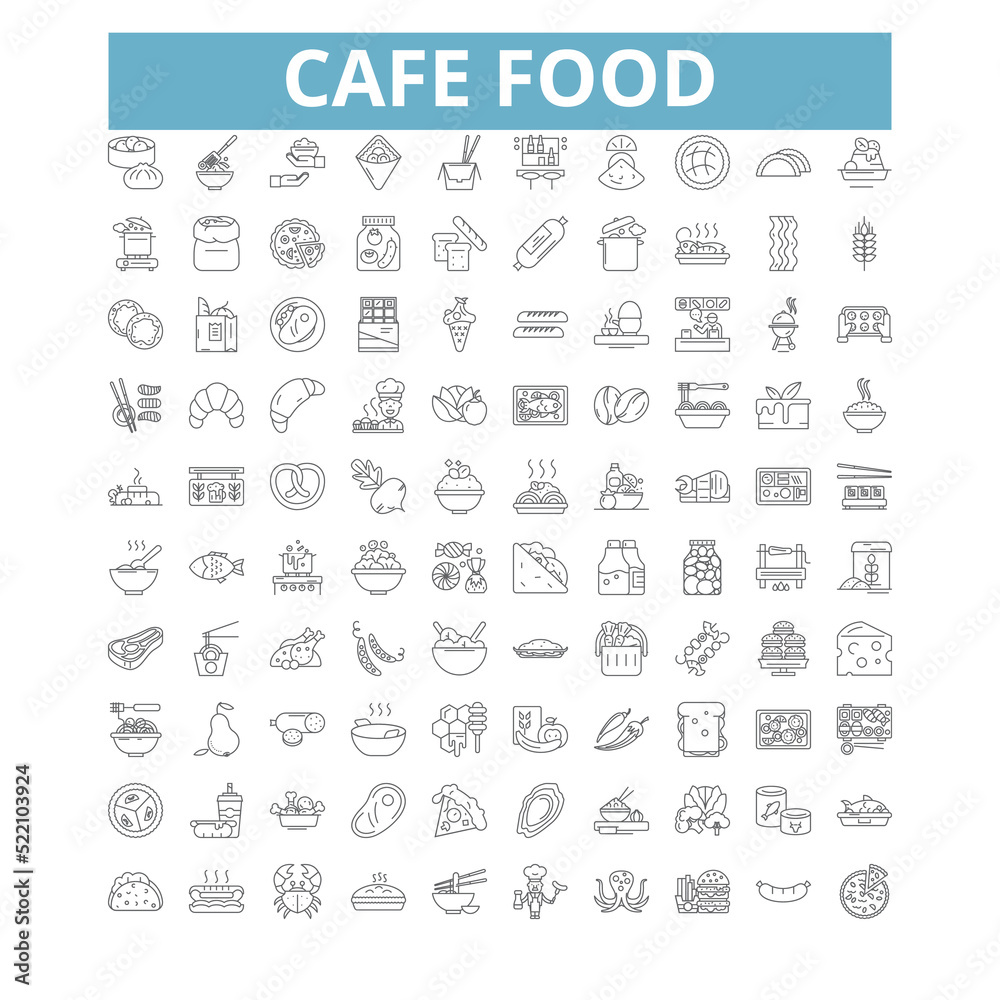 Cafe food icons, line symbols, web signs, vector set, isolated ...