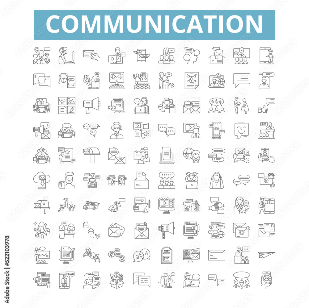 Communication concept icons, line symbols, web signs, vector set ...