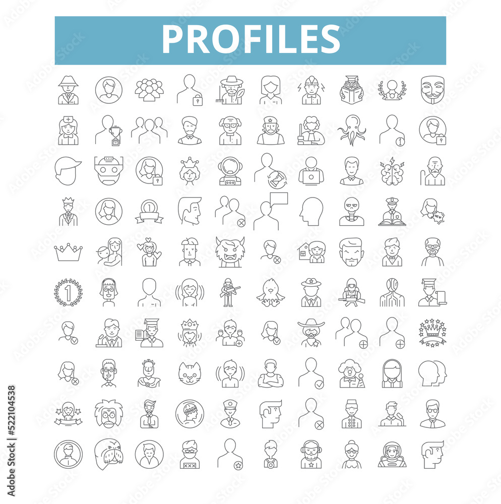 Profiles icons, line symbols, web signs, vector set, isolated ...
