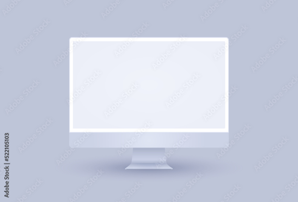 White computer display mockup. Clay desktop pc in 3d realistic style ...