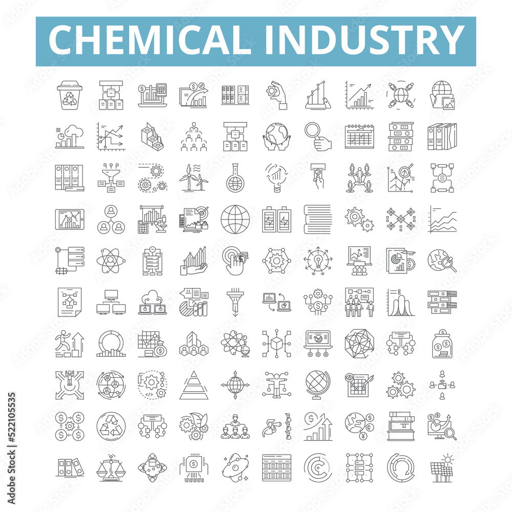 Chemical industry icons, line symbols, web signs, vector set, isolated ...