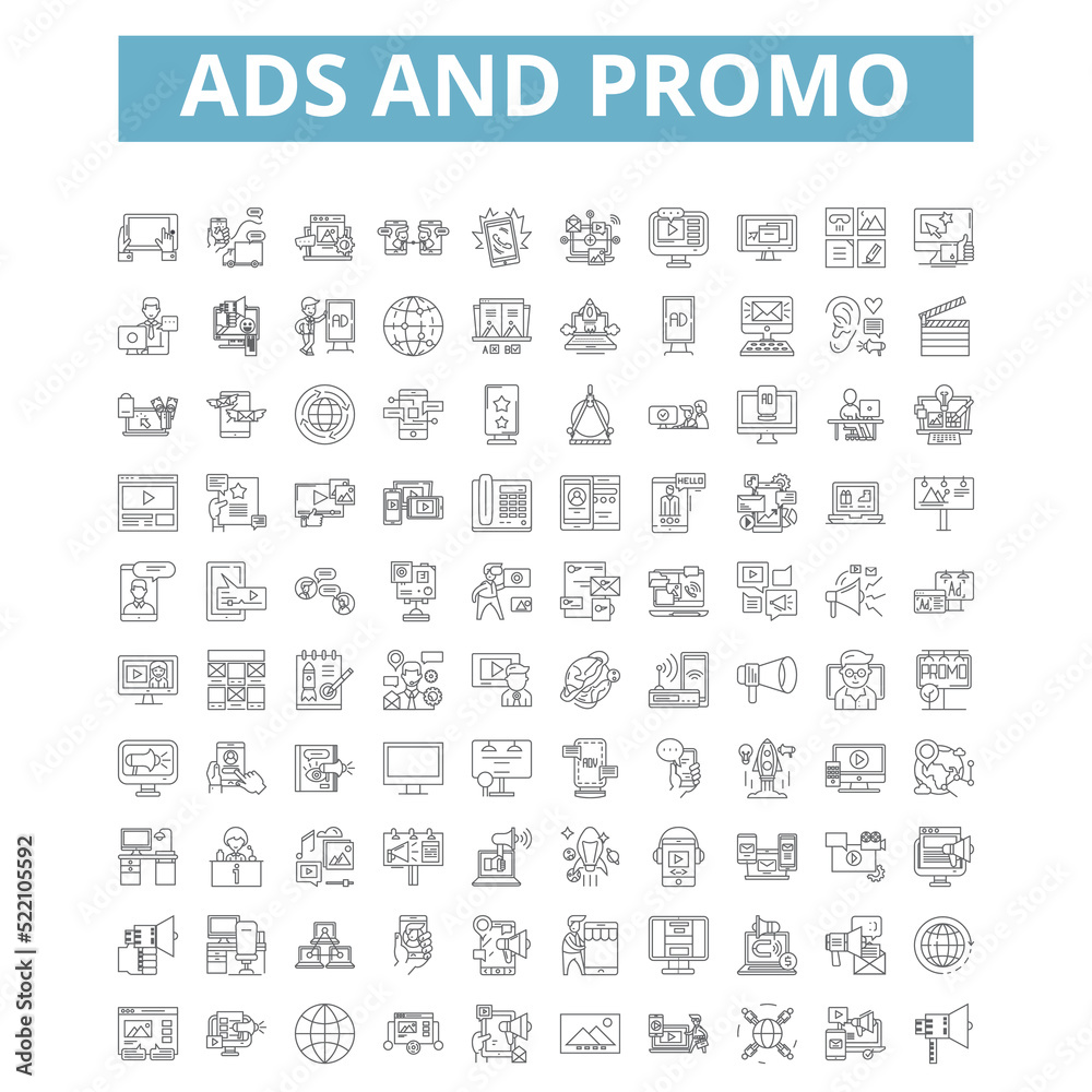 Ads and promo icons, line symbols, web signs, vector set, isolated ...
