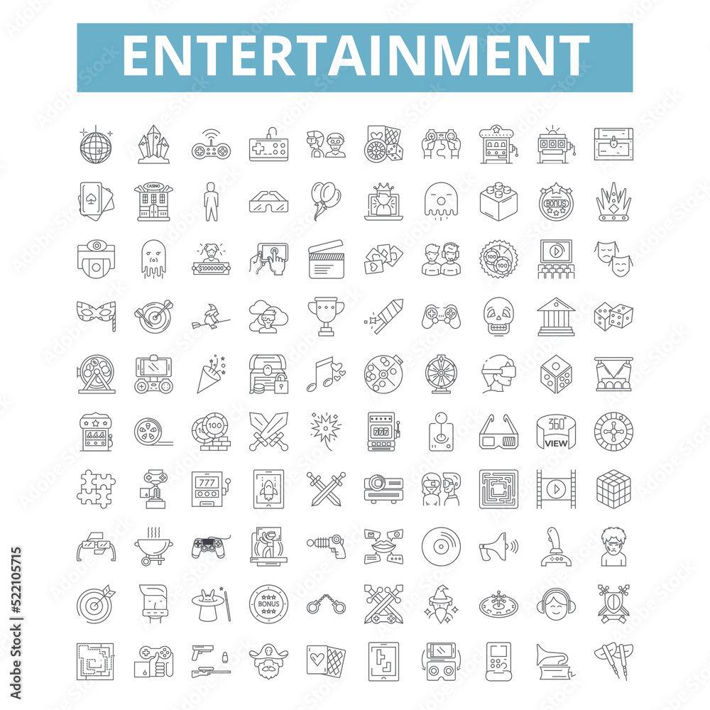 Entertainment icons, line symbols, web signs, vector set, isolated ...